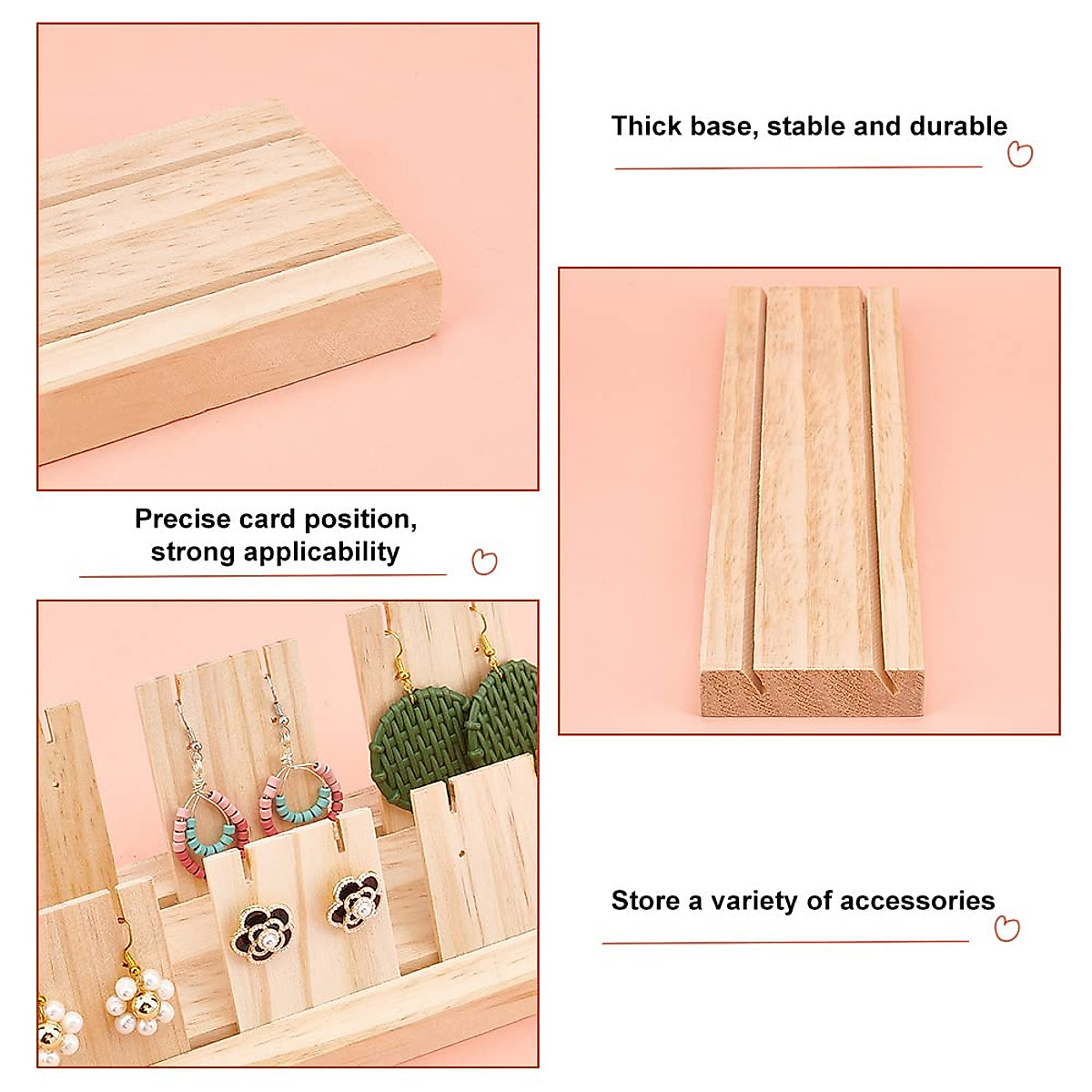 PH PandaHall Earring Holder Stands Jewelry Display Wood Earring Necklace Stands with 10pcs Earring Cardboard Wood Earring Display Stands for Selling Earring Showing Jewelry Displaying Business Card