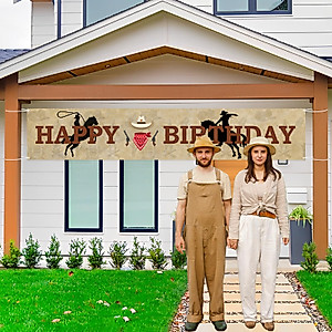 Labakita Lager Western Cowboy Happy Birthday Banner, Cowboy Theme Birthday Banner, Western Cowboy Birthday Party Decorations for Boy/Men