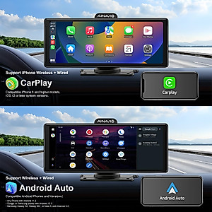 10.26'' Car Stereo with 4K Dashcam, Wireless Carplay & Android Auto, Backup Camera, Bluetooth, GPS Navigation