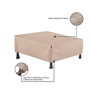Modern Leisure Chalet Patio Ottoman/Coffee Table/Fire Pit Cover - Weather-Resistant Fabric - Outdoor Furniture Protection Perfect for Patio, Deck, and Porch - 48" L x 25" D x 18" H - Beige