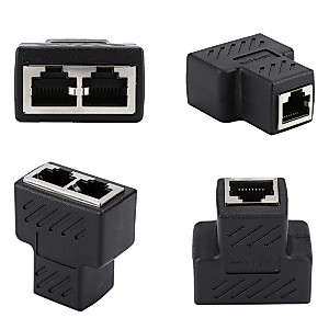 Ethernet Splitter Connector Adapter, RJ45 1 to 2 Ethernet Extender Coupler, Female to 2 Female 8P8C Extender Plug LAN Couple Network, Compatible for Cat5 Cat5e Cat6 Cat6e Cat7 (2Pack) (Black)