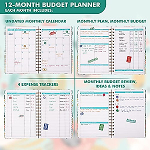 Budget Planner - Budget Book, 12 Month Financial Organizer, Expense Tracker, Undated Finance Planner & Bill Organizer, 8.3" x 6.2" Monthly Budget Book, Account Book, Start Anytime, Inner Pocket, Stickers