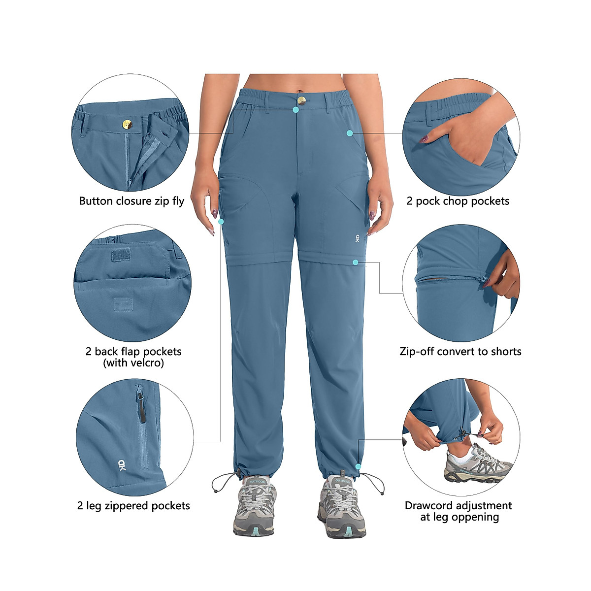 Little Donkey Andy Women's Convertible Zip Off Pants Quick Dry Stretch Hiking Travel Camping Pants Slate XXL