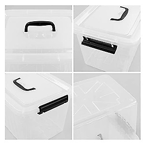 Qskely 6-Pack 10 L Clear Plastic Storage Box, Latch Storage Box with Handle