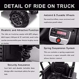 OTTARO Kids Electric Car Ride on Car Truck, Battery Kids Car w/Parent Remote Control, 12V Battery Powered Electric Car for Kids, 3 Speeds,Spring Suspension, MP3 Player (Black)