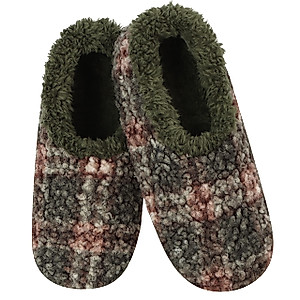 Snoozies Mens Green Boucle Plaid Size Large