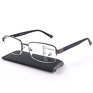 Missfive Men Premium Multifocus Reading Glasses Blue Light Blocking, Progressive Metal Frame With No Broken Spring Hinge Eyewear,Workspace For Near Range 1.50x