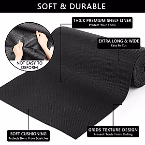 Foam Toolbox Liner Drawer Mat 1/8 Inch Thick X 24 Inch Wide X 24 Ft Long Black, No Slip for Protecting Cabinet, Garage, Cart, Tool Box