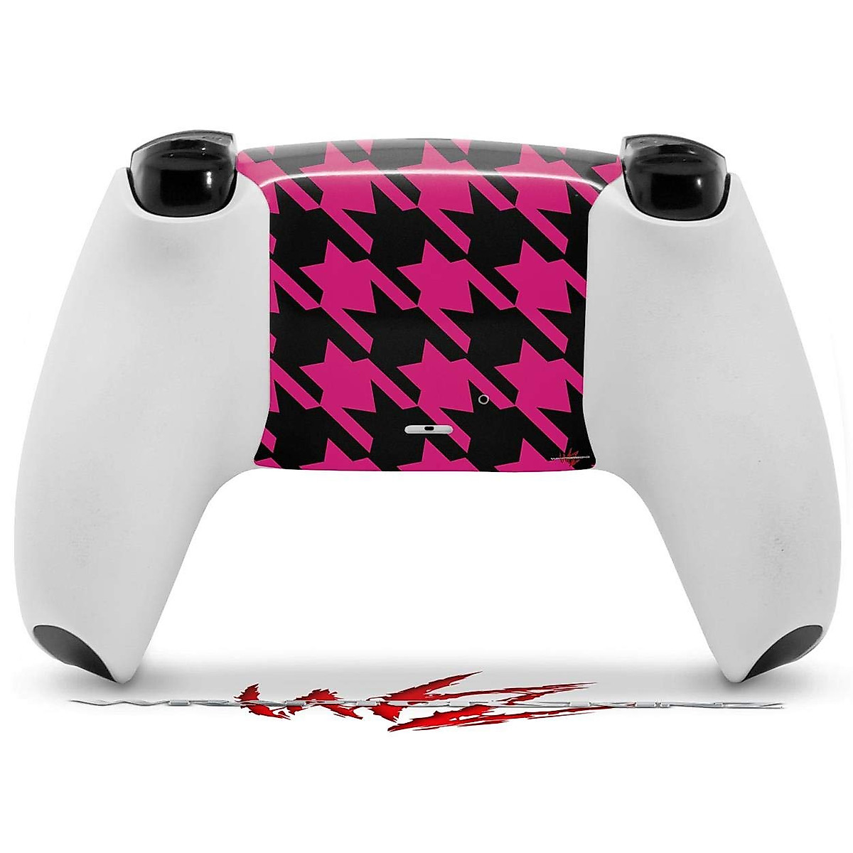 WraptorSkinz Skin Wrap compatible with Sony PS5 DualSense Controller Houndstooth Hot Pink on Black (CONTROLLER NOT INCLUDED)