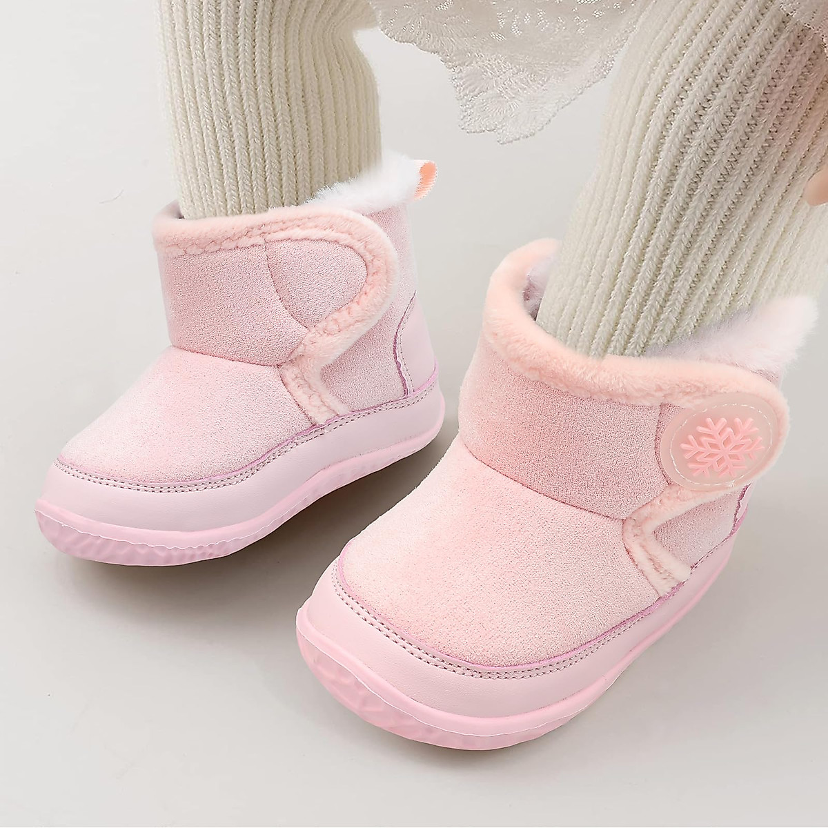 L-RUN Newborn Baby Booties Boys Girls Shoes Winter Warm Fur Lining Infant Toddler Prewalker Boots Pink 12-18 Months Infants