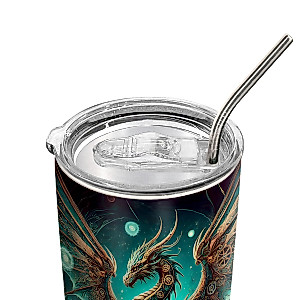 64HYDRO 20oz Steampunk Mechanical Dragon Tumbler, Engineer Mechanic Dragons, Gaming, Gamers Gifts for Dragon Lovers, Stainless Steel Double Wall Vacuum Insulated Coffee Mug, Travel Cup with Lid