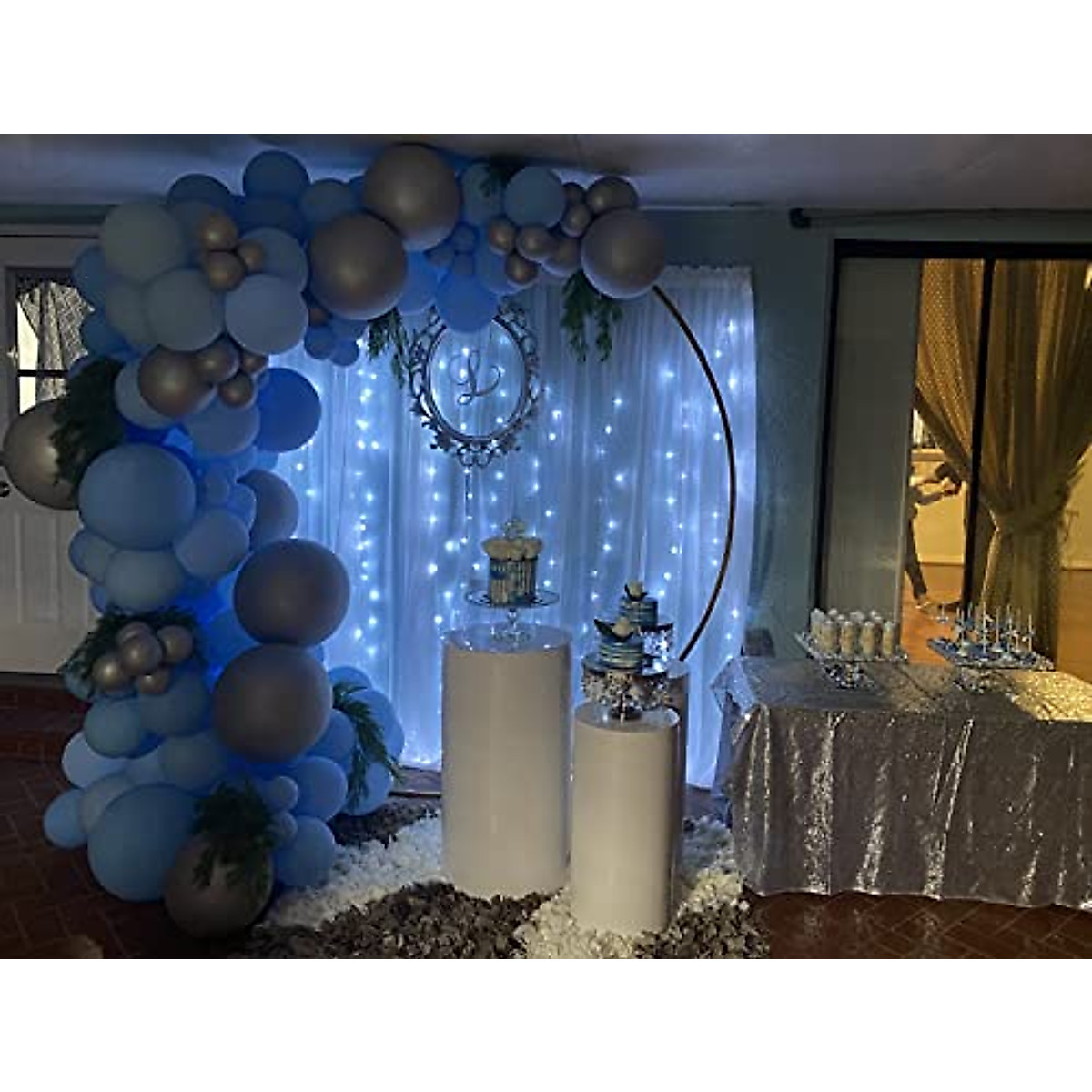 White Tulle Backdrop Curtain with Lights String for Parites 10×8ft Sheer Backdrop Curtains White Curtain Backdrop for Wedding Baby Shower Birthday Party Photo Shoot Decorations(2 Panels 10ft×8ft)