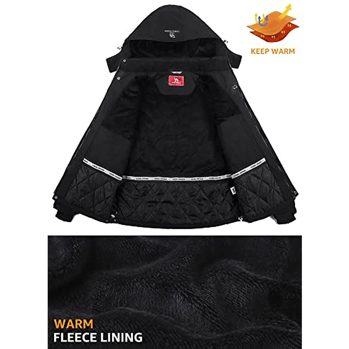 CAMEL CROWN Men's Winter Ski Jackets Warmth Coat Waterproof Detachable Hood Windproof Fleece Lined for Mountain Snow