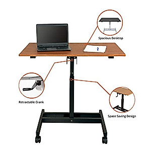 Stand Up Desk Store Crank Adjustable Height Single Column Rolling Mobile Standing Desk (White Frame/Black Top, 40" Wide)