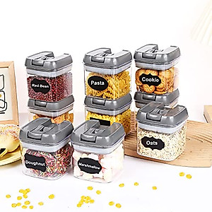 IFOUG 9 Pcs Airtight Food Storage Container Set, Clear Plastic Mini Container Set with Easy Lock Lids Labels & Marker, Kitchen Pantry Containers for Sugar, Herbs, Flour, Ceral etc (Grey)