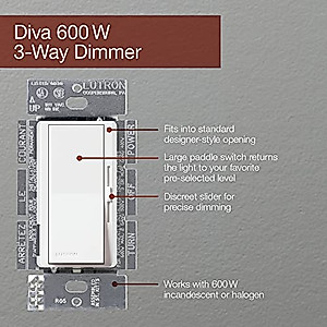 Lutron Lutron DV-603PG-LA Diva 600-Watt 3-Way Eco-Dim Dimmer, Light Almond