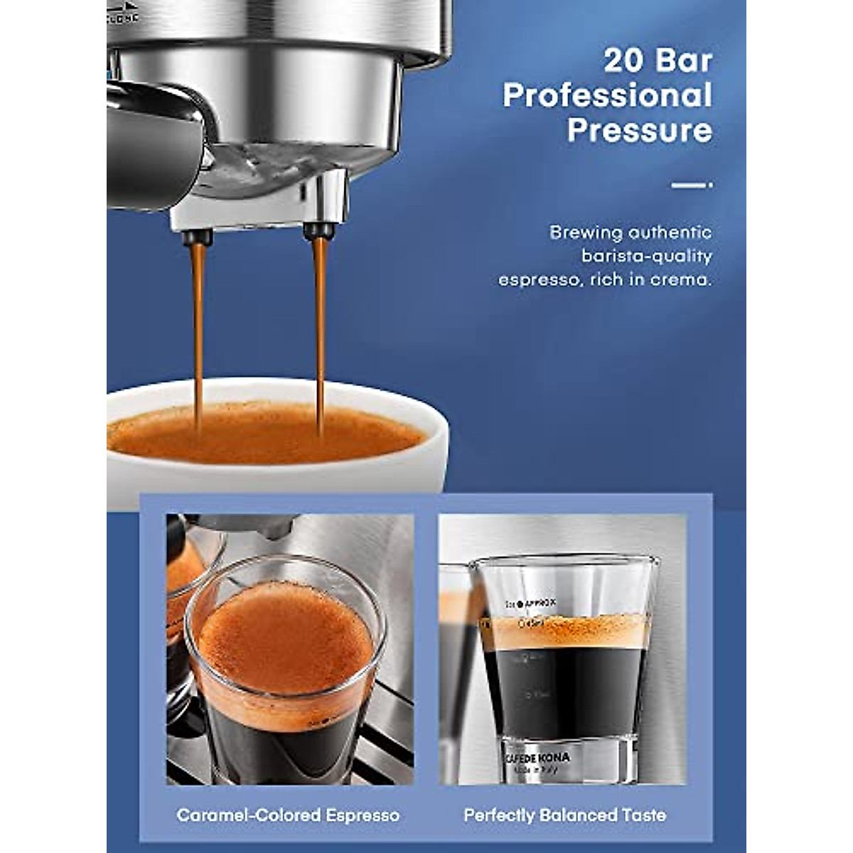 HOUSNAT Espresso Machine, 20 Bar Espresso Coffee machine and Cappuccino Maker with Milk Frother Wand, Automatic Espresso Latte Maker for Espresso, Cappuccino, Latte and Mocha, Compact Design