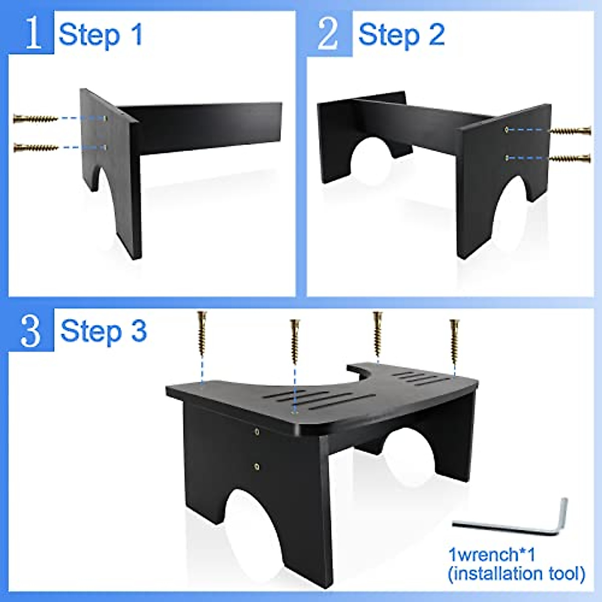 Bamboo Toilet Potty Stool for Adults, 7" Squatting Toilet Poop Stool, Bathroom Toilet Stool with Non-Slip Mat, Halloween Original Simple Design Toilet Step Stool Healthy Gifts for Kids Seniors. Black