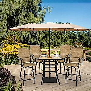 Bigroof Outdoor Swivel Bar Stools Set of 4, Bar Height Patio Chairs with Backs and Arms, All-Weather Textilene Padded Patio Furniture for Outdoor Porch, Deck, Yard, Lawn & Garden (4)