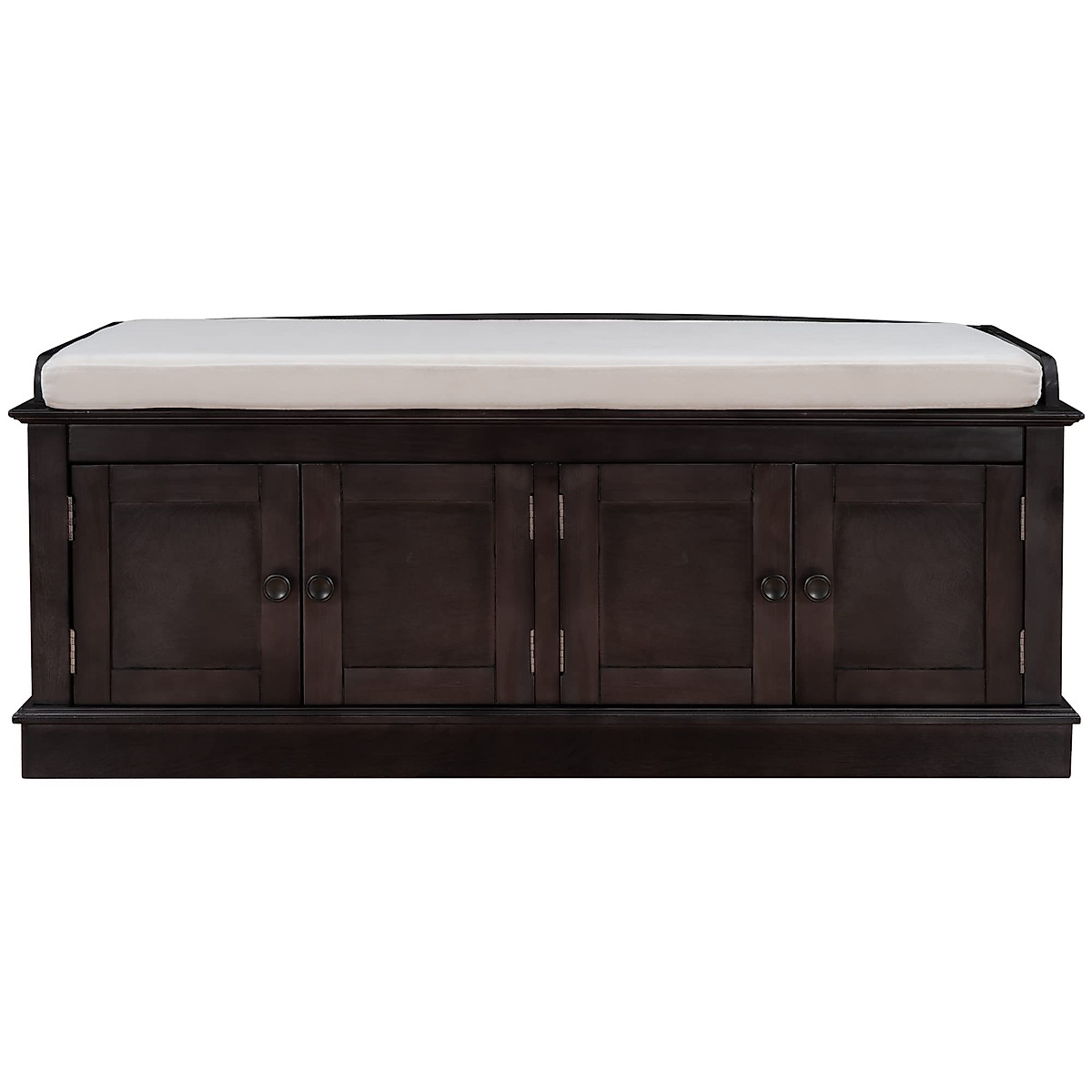 Knocbel Entryway Storage Bench with Removable Cushion, 4 Doors and Adjustable Shelves, Hallway Foyer Bathroom Bedroom Shoe Bench, 200lbs Weight Capacity, 42.7" W x 16" D x 17.4" H (Espresso)