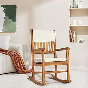 VINGLI Acacia Outdoor Rocking Chair with Cushions, Wooden Rocker Support 550 LBS for Indoors & Outdoors, 1 Pack