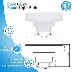 DAILY HIOO GU24 LED Light Bulb, Ultra Mini Squat GU24 Puck Lights, 10W(75W Equivalent), Dimmable, 1100LM, 5000K, ETL Listed, Low Profile Mls13gus Replace. (1, 5000K)