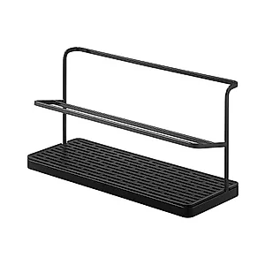 Yamazaki Home Tower Countertop Two Tier Bottle Drying Rack, Wide Jug Storage Stand with Drainage Tray for Kitchen Counter for Glass Metal Or Plastic Bottles - Steel