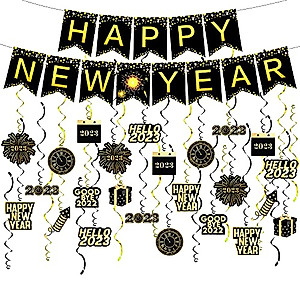 Happy New Year Hanging Swirl Decorations | Happy New Year Banner 2023 | New Years Hanging Decorations, No DIY | New Years Eve Party Supplies 2023 | Happy New Year Backdrop for Happy New Year 2023