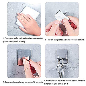 NEXCURIO Adhesive Hooks, Heavy Duty Wall Hooks Stainless Steel Strong Sticky Waterproof Hangers for Hanging Towels Robes Coats Keys Bags Hats - Bathroom Kitchen Office Organizer (4 Packs)