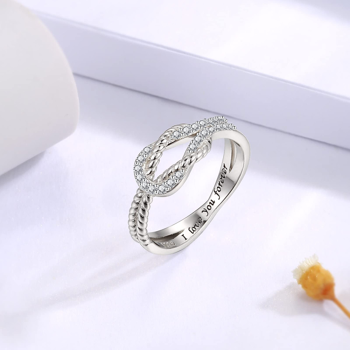 Mother Daughter Knot Ring for Women - Sterling Silver Square Knot Ring Engraved "I Love You Forever" Mothers'Day Birthday Christmas Jewelry Gift for Mother Daughter