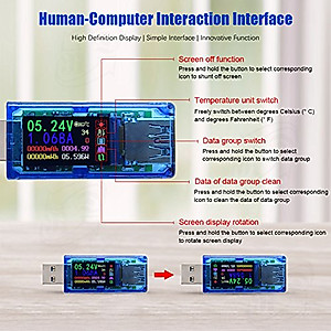 MakerHawk USB 3.0 Tester, USB Power Meter, 3.7-30V 0-4A Voltage Tester Multimeter, USB Current Meter Tester, IPS Color Display Voltmeter Ammeter, USB Charger Tester AT34