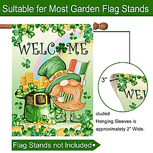 St Patricks Day Flag, St. Patrick's Day Flags 28 x 40 Double Sided, Saint Patricks Day Burlap House Flag with Leprechaun Gnomes Shamrock Clover Green Hat Welcome Signs for Outdoor Lawn Garden Decor