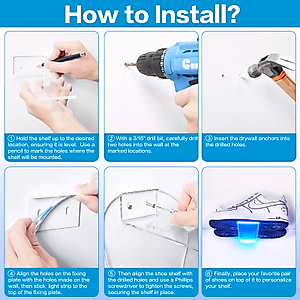 DILIBRA Set of 6 Floating Shoe Display Shelf with Lights, Glow Color Changing Clear Acrylic Shoe Shelf for Wall, Levitating Sneaker Shelves Wall Mount for Display Your Top Shoes Collection