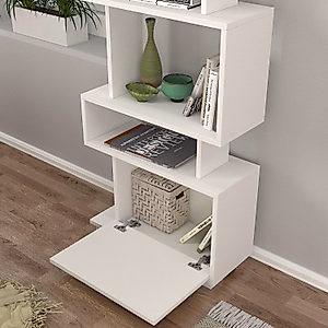DORPEK Balance Bookcase 6-Tier S-Shaped Bookshelf, Freestanding Wooden Bookcase, Modern Decorative Storage Display Shelf for Living Room & Bedroom, White