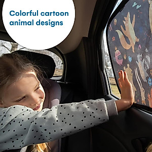 Car Window Sun Shade for Baby - Sun Blocker Cover - Sun Visor for Car Side Window - Sun Shield Protector for Baby - Sunshades for Side and Rear Car Windows - Cartoon Animal Design (2 Pack) 19"x12"