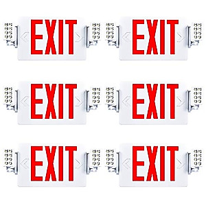 Sunco LED Exit Signs with Emergency Lights, Double Sided Adjustable LED Emergency Combo Light with Backup Battery, Hard Wired, Commercial Grade, 120-277V, Fire Resistant (UL 94V-0) 6 Pack