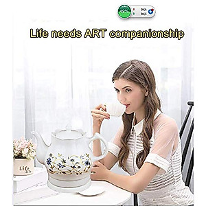 SieHam Kettles,Ceramic Cordless Kettle Teapot-Retro Red 1.8L Jug, 1000W Water Fast for Tea, Coffee, Soup, Oatmeal-Removable Base, Boil Dry Protection