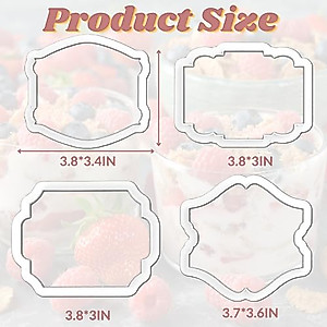 Crethinkaty 4PCS Plastic Bless Plaque Frame Pastry Biscuit Cookie Cutter Cake Fondant Cutters Mold Wedding Birthday Baby Party Baking（Style B）