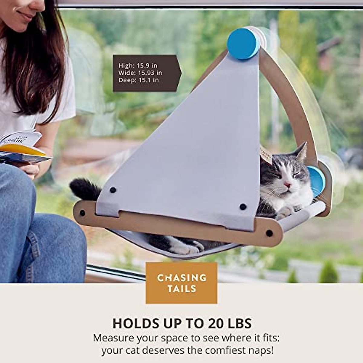 Chasing Tails Cat Window Perch for Indoor Cats - Window Cat Perch, Window Perch for Cats Inside Window Cat Bed, Suction Cup Cat Bed Window, Cat Hammock for Window, Cat Window Seat, Cat Window Hammock