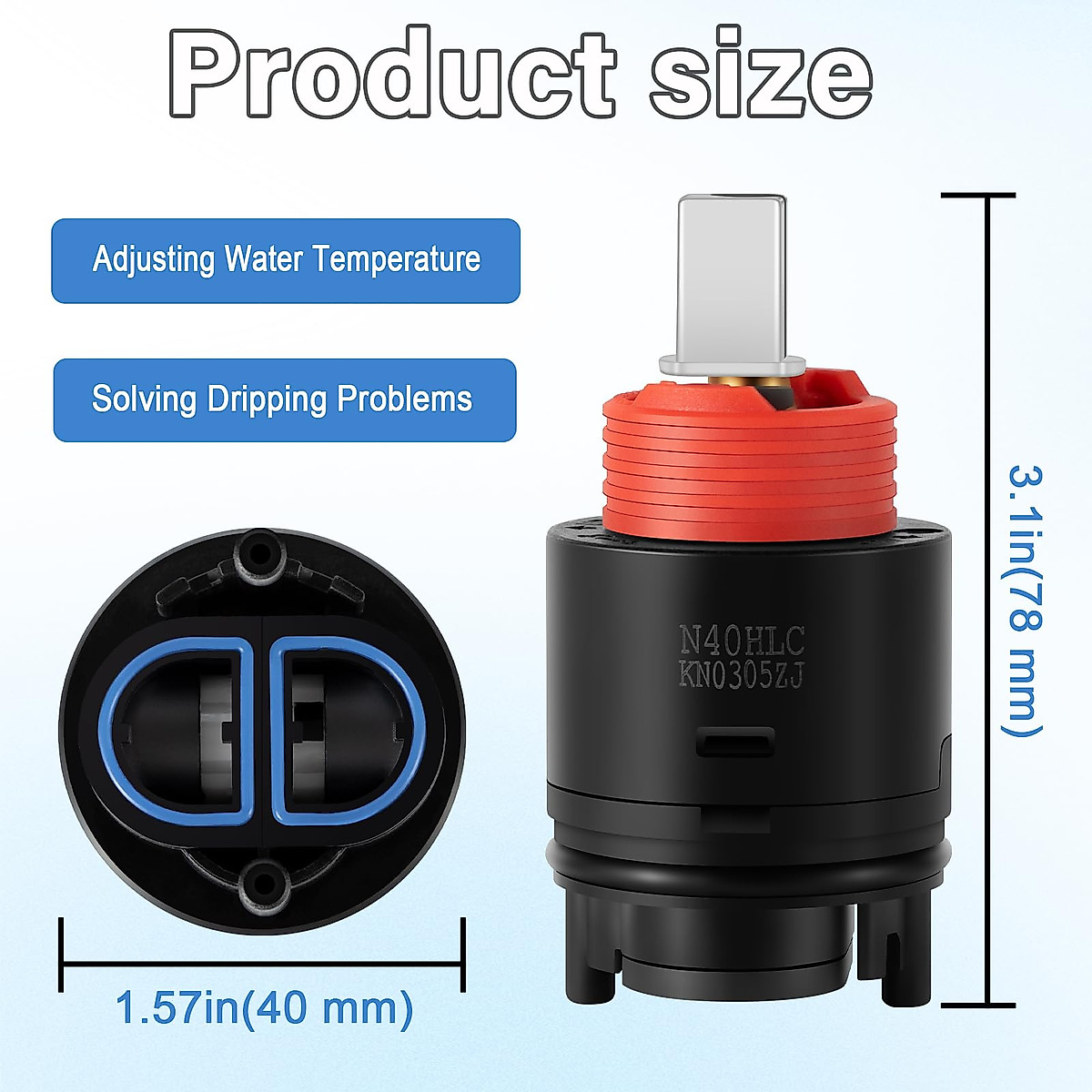 N40HLC Shower Cartridge Replacements, for RK7300-CART-3P and HL-40 Shower Cartridge, Type F, 40 mm Shower Cartridge Compatible with Temp-Gard III Series Single Handle Tub and Shower Faucets Valve
