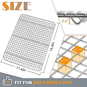 Cooling Rack Set of 2, E-far 1/2 Sheet Baking Racks for Oven Cooking Roasting Grilling, Stainless Steel 16.6” x 11.6” Wire Rack for Cookie Cake Bacon Meat Resting, Non-toxic Metal & Dishwasher Safe