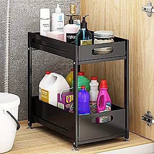 Ganggend 2 Tier Under Sink Organizer, 9.25" L x 11.81" W x 16.53" H Bathroom Organizer Cabinet Storage with Pull Out Drawers, Under The Sink Organizer For Bathroom, Living Room, Kitchen Black