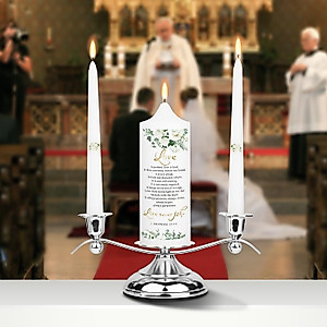 3 Unity Floral Candles for Wedding Ceremony Set with Silver Holder, Wedding Accessories for Reception