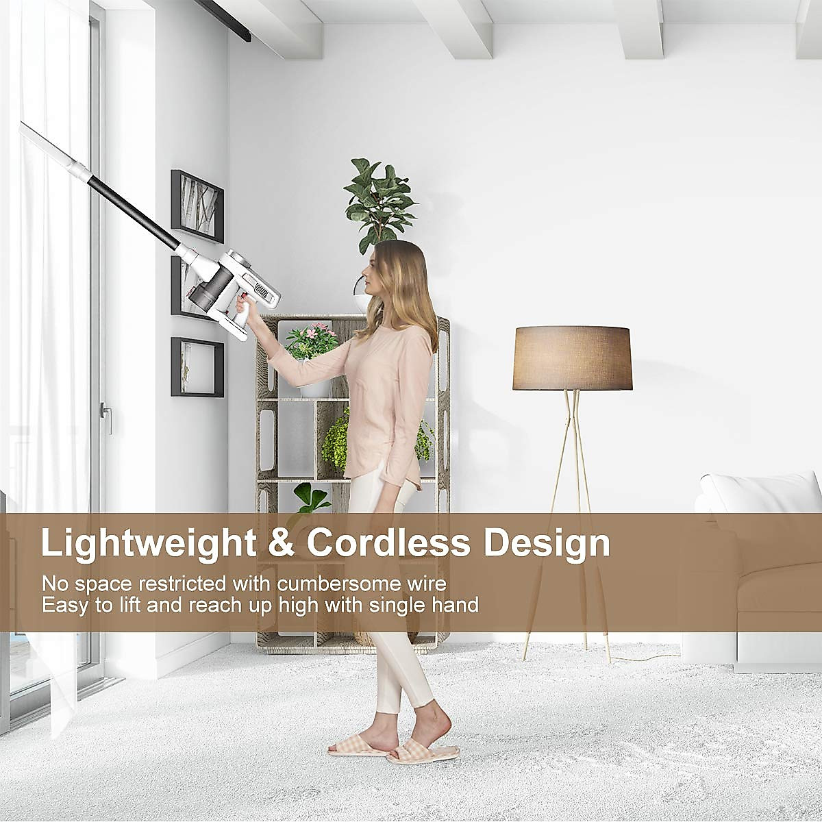 COSTWAY 2 in 1 Cordless Lightweight Vacuum Cleaner, Stick Rechargeable Vacuum with Strong Suction, Bagless Handheld Vacuum Wall-Mountable for Home and Car, White