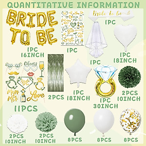 Sage Green Bachelorette Party Decorations Bridal Shower Decorations Bride to Be Balloons,Sash Fringe Curtain,Photo Booth Props for Wedding Engagement Party Favors Bridal Shower decor