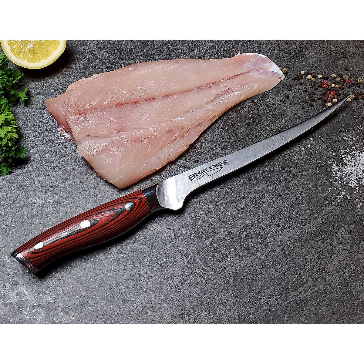 Ergo Chef Crimson Series 7.5" Flexible Fillet Knife – Forged High Carbon X50CrMoV15 German Stainless Steel - G10 Handle