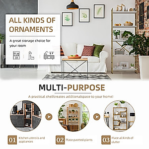 Vongrasig 5 Tier Bookshelf, Modern Tall Bookcase, Industrial Book Shelves Display Standing Shelf, Free Standing Storage Organizer for Bedroom, Living Room, White+Gold