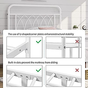 Yaheetech Twin Bed Frame Metal Platform Bed with Petal Accented Headboard/Footboard/14.4 Inch Under Bed Storage/No Box Spring Needed, White
