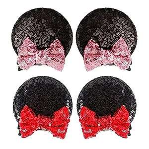 2 Pairs Sequin Mouse Ears Hair Clip birthday mouse ear Bows clip for Kids Girls Women, Mice Ears Hair Accessories for Glitter Party Princess Decoration Cosplay Birthday Christmas Party (black)