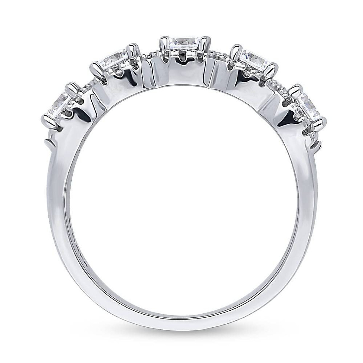 BERRICLE Sterling Silver 5-Stone Wedding Rings Cubic Zirconia CZ Cocktail Anniversary Band for Women, Rhodium Plated Size 8